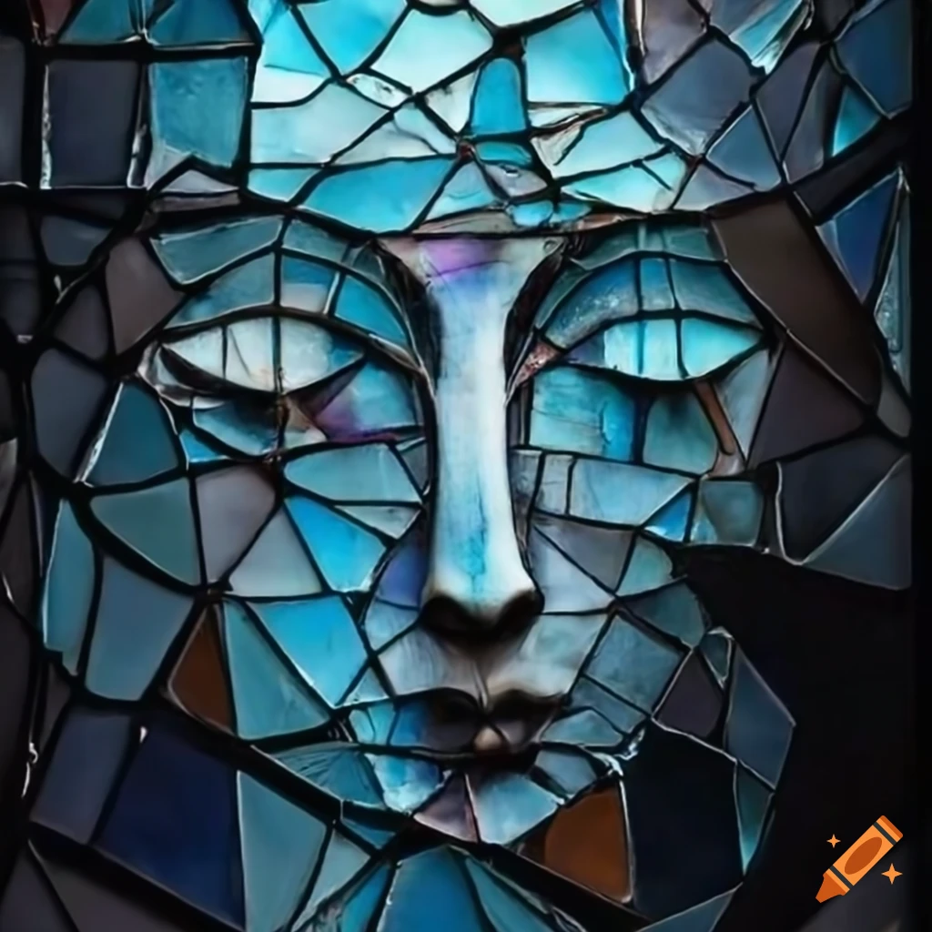 Abstract face in shattered stained-glass window on Craiyon