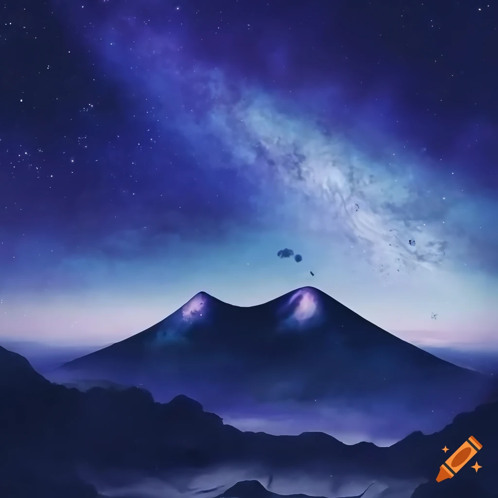 Japanese mountains under a starry night sky in 4K HD wallpaper on Craiyon