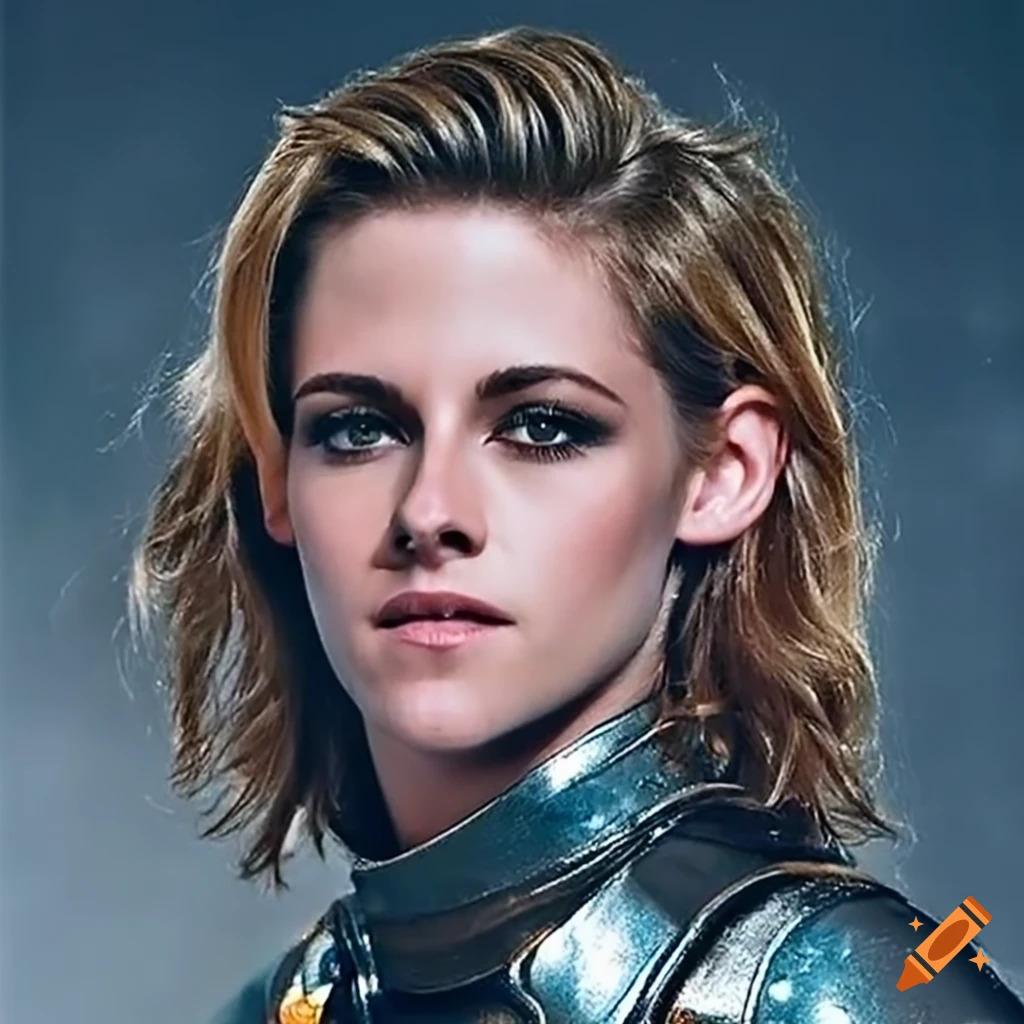 Kristen Stewart as Barbarella, space explorer in shiny armor on Craiyon