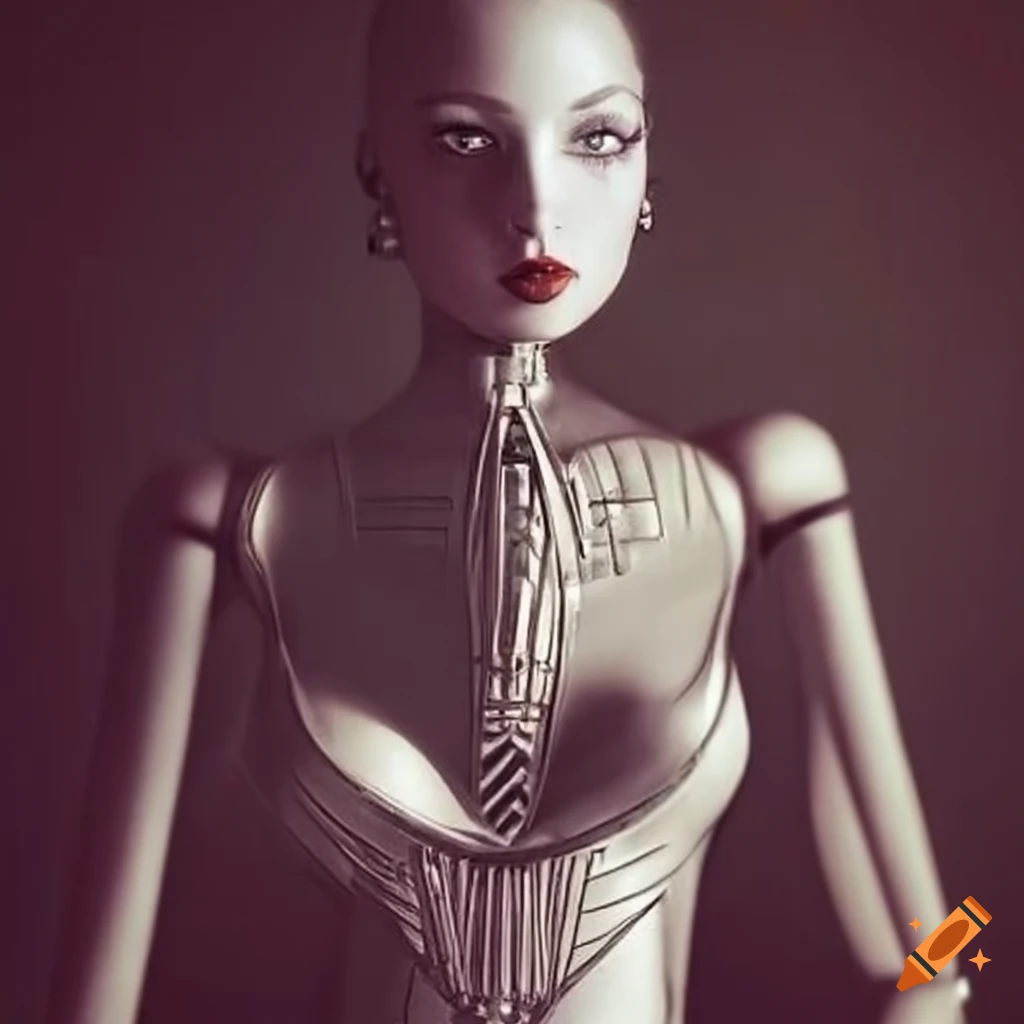 Feminine art deco robot with a sensual and pretty design on Craiyon