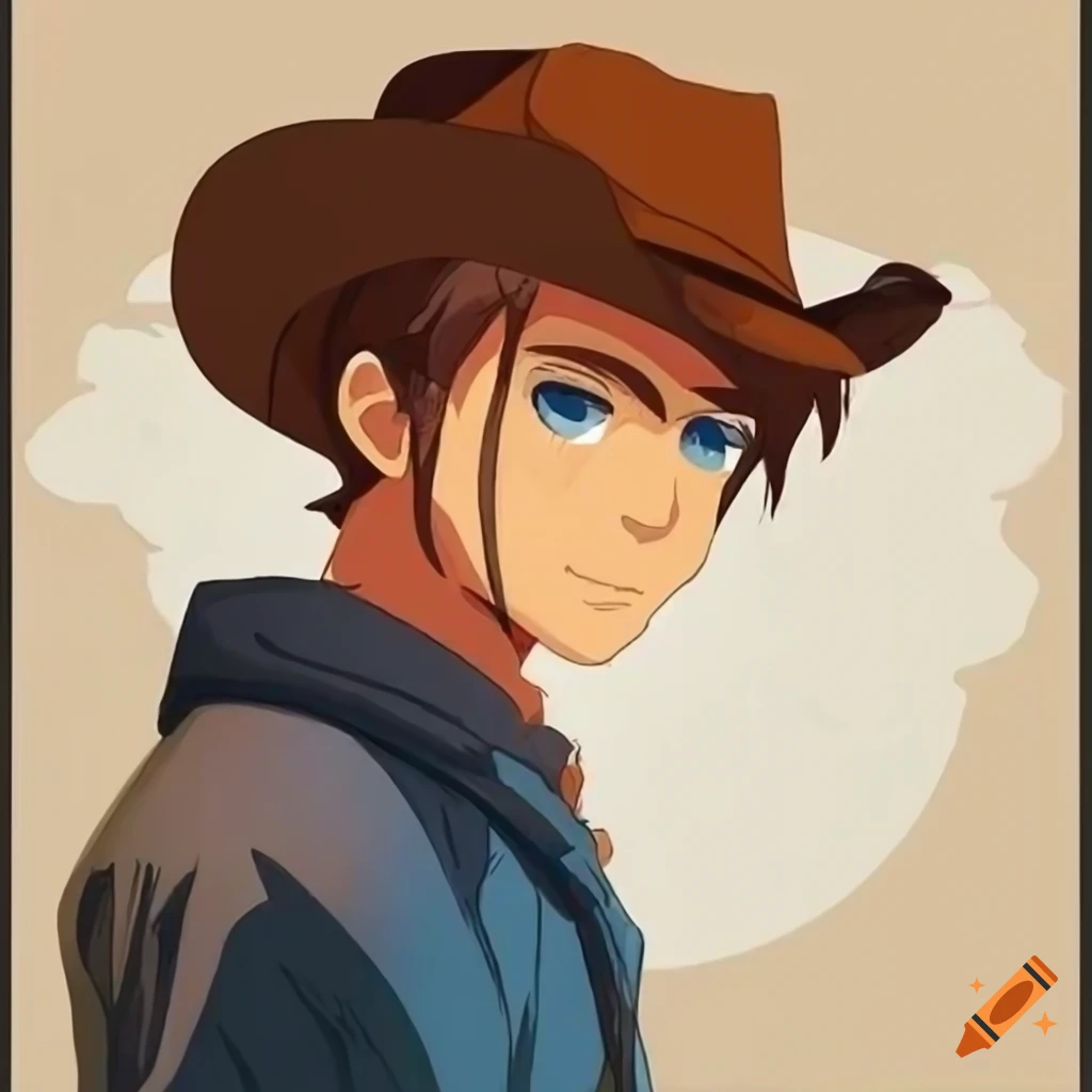 Realistic drawing of a cowboy with sky blue eyes working on a ranch on ...