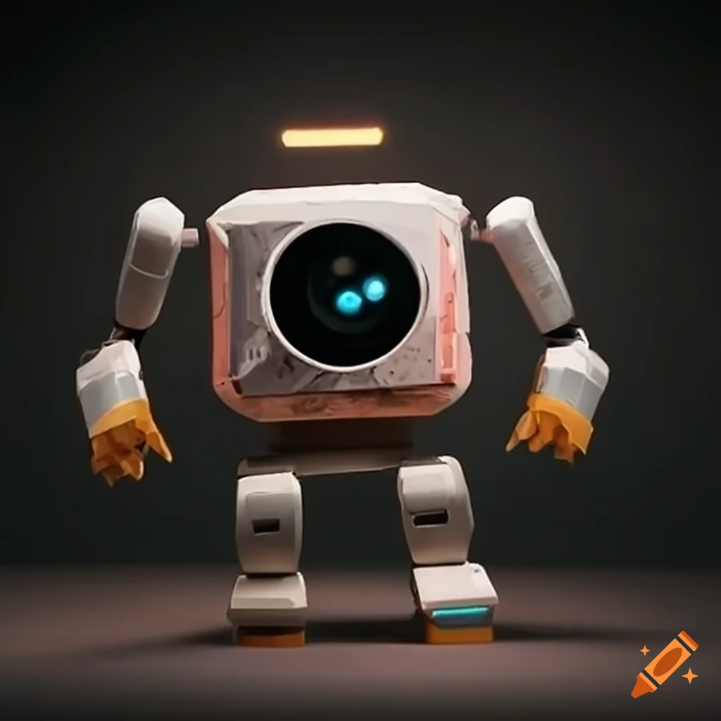 Cube-shaped robot battling lovelander in palworld on Craiyon