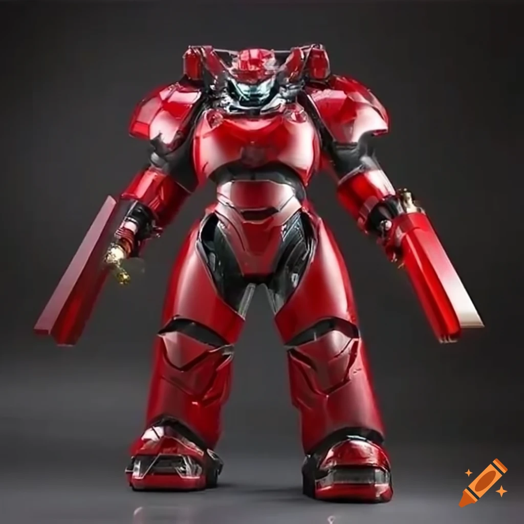 Full body red crystal power armor with jet pack turbines on Craiyon