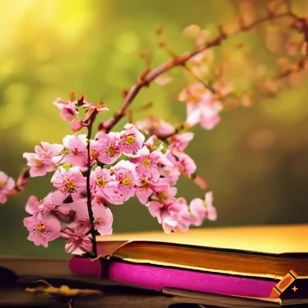 Spring tree flowers on books on Craiyon