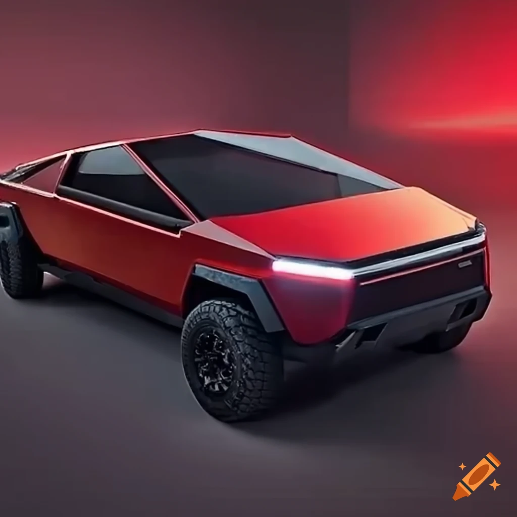 Cybertruck in satin red chrome and matte black with chrome accents on ...