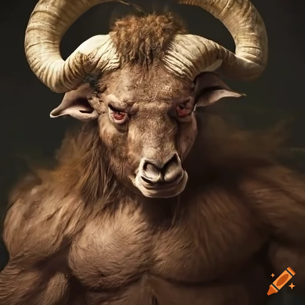 Minotaur with a bighorn sheep head named bramblethorn on Craiyon
