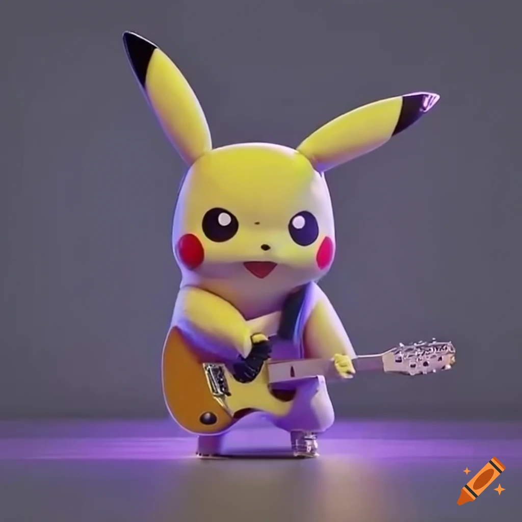 Pikachu playing an electric guitar on stage on Craiyon