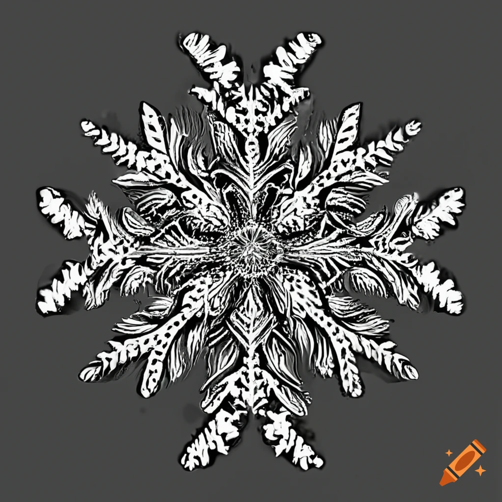 Detailed magnification of a snowflake on Craiyon