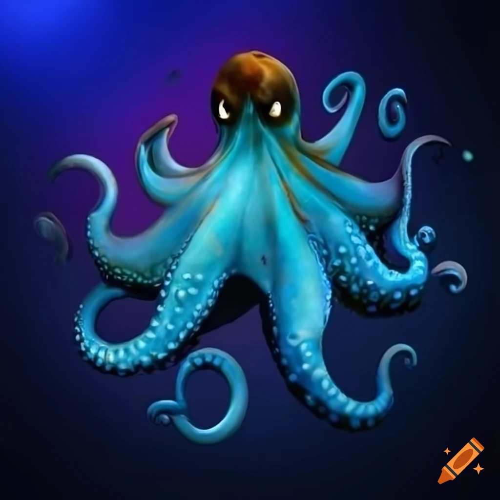 Aggressive-looking octopus with a bright blue star background on Craiyon