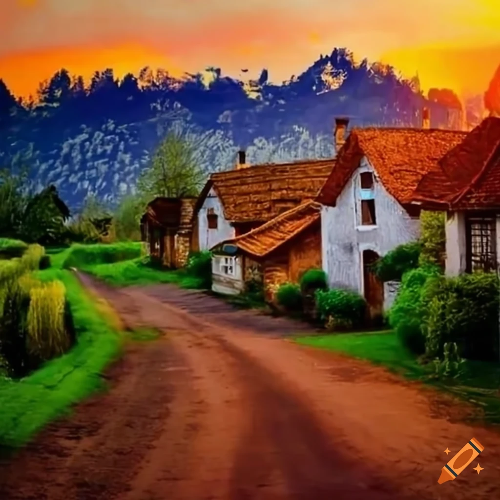 Beautiful village landscape on Craiyon