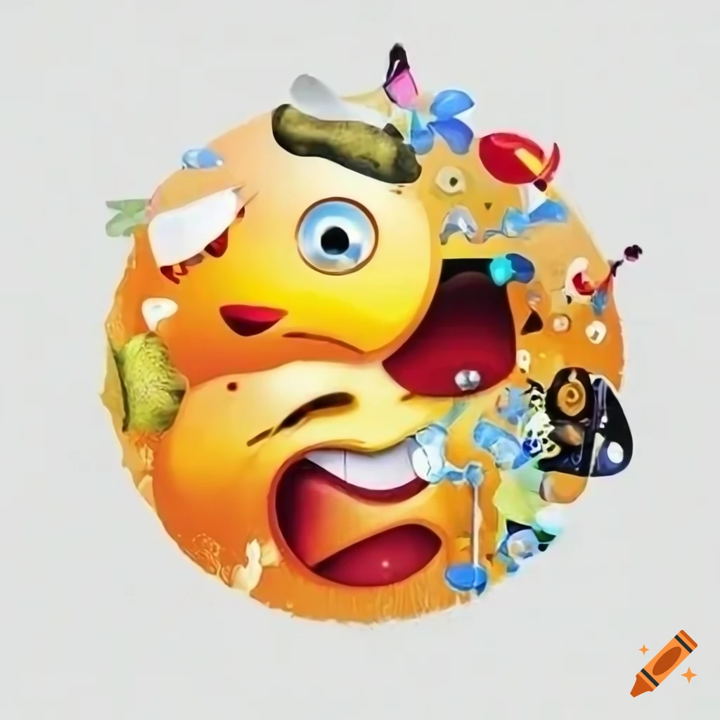 Translucent flat and layered emoji-style stickers collage with ...