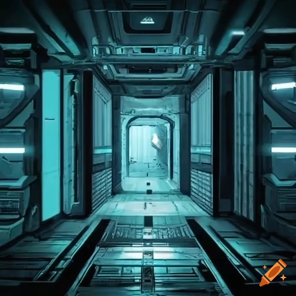 Ambush in a futuristic space station corridor on Craiyon