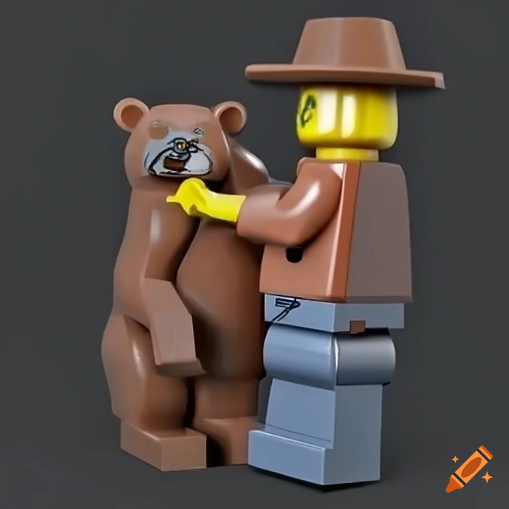 Lego cowboy in battle with a bear on Craiyon
