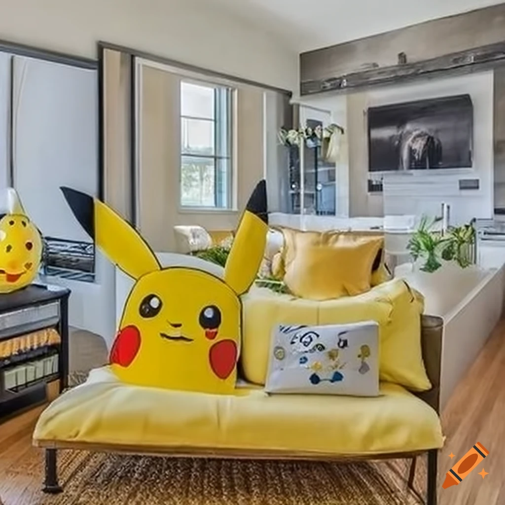 Pikachu-themed living room decor on Craiyon