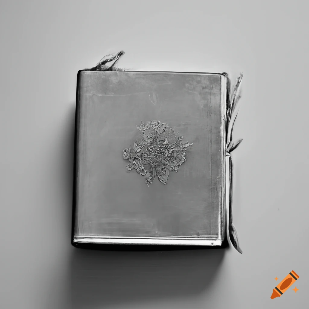 Top-down view of an old silver book on a white surface on Craiyon