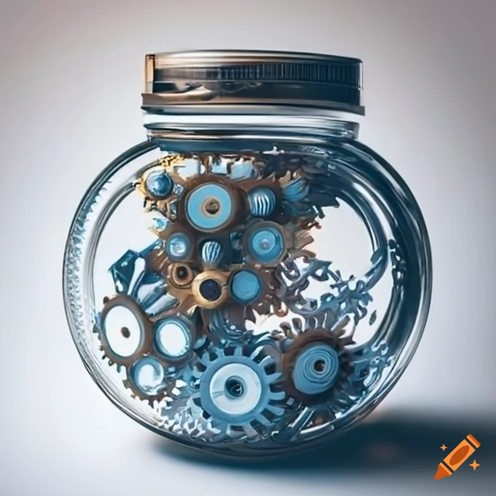 Skin care jar made of robotic gears on Craiyon