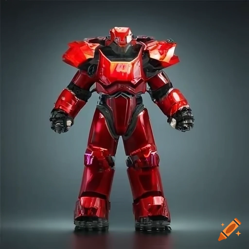 Full body power armor made of red crystals with jet pack turbines on ...