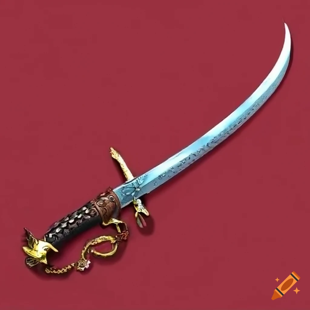 Intricately detailed pirate's cutlass on vivid red fabric on Craiyon