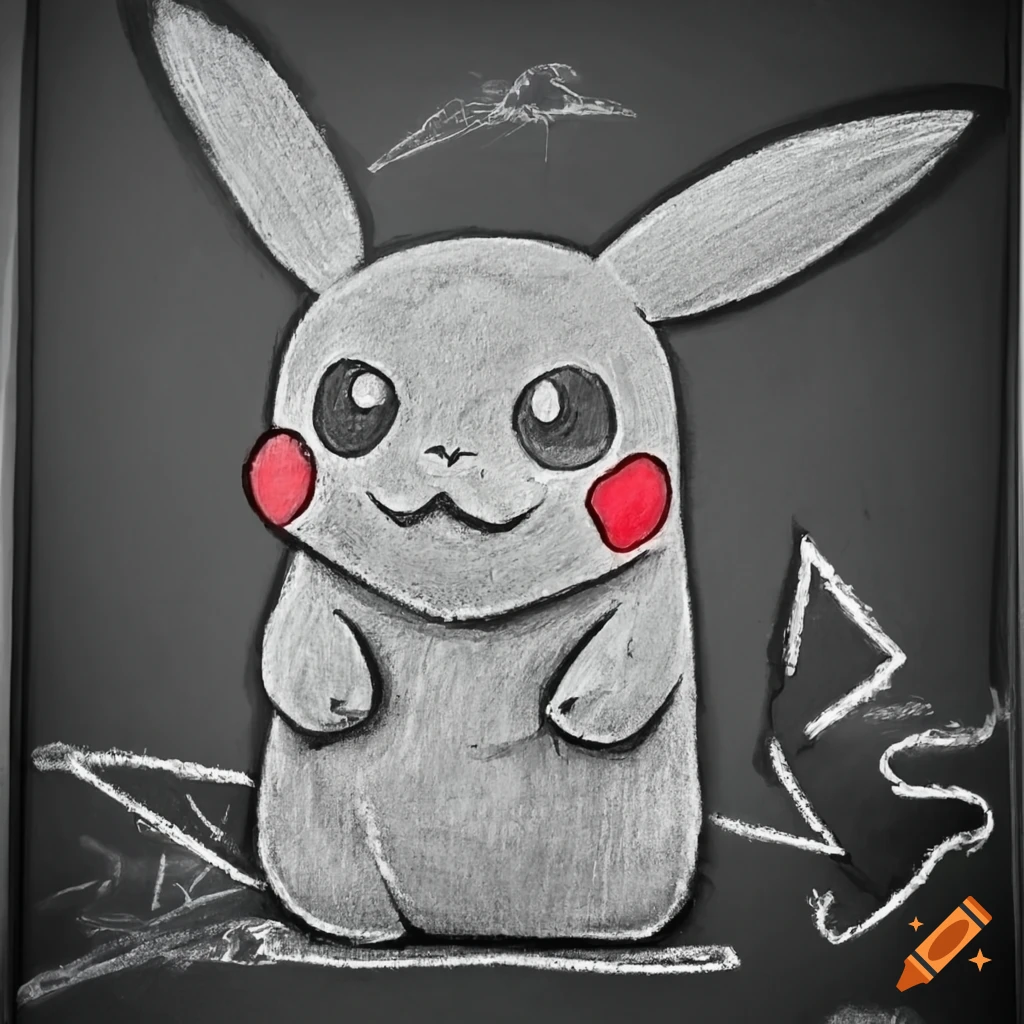 Detailed chalk drawing of pikachu on a blackboard on Craiyon
