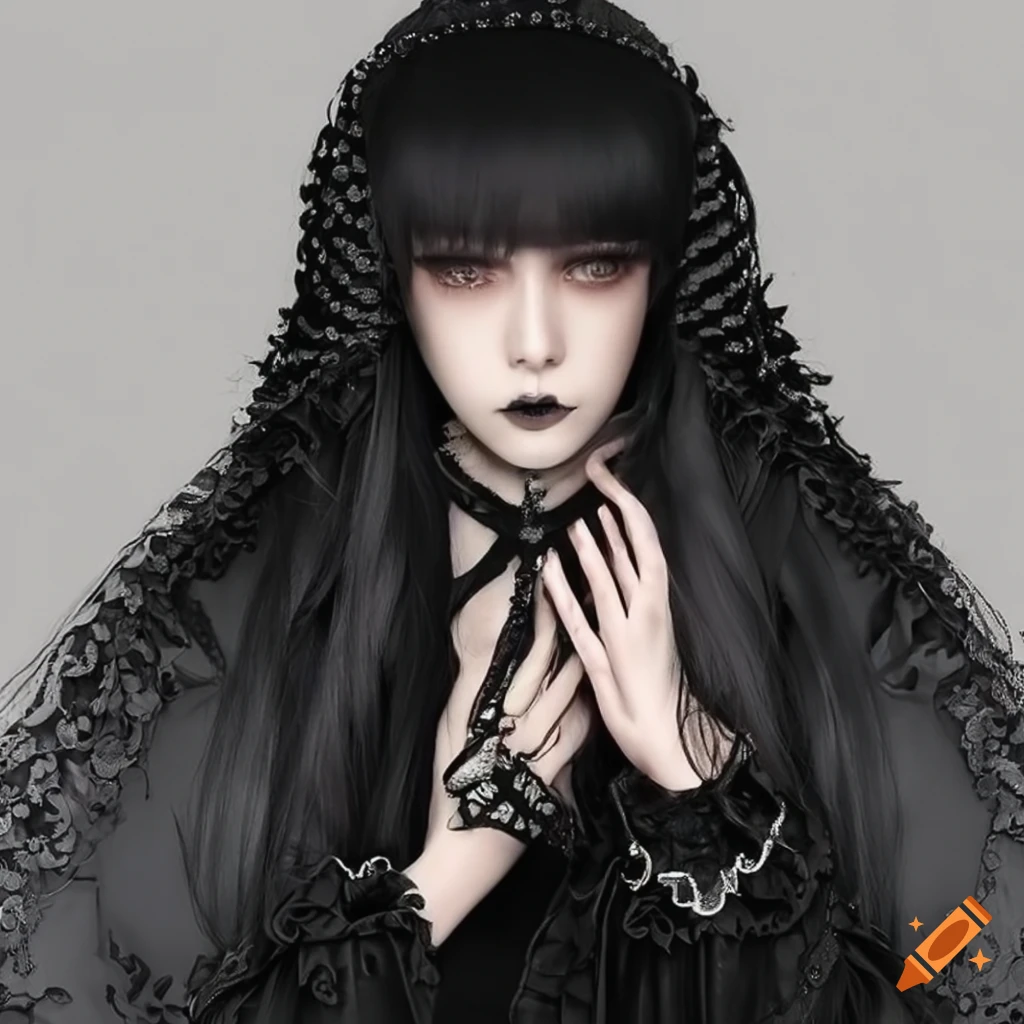 Male gothic lolita with long hair, pale skin, and striking makeup on ...