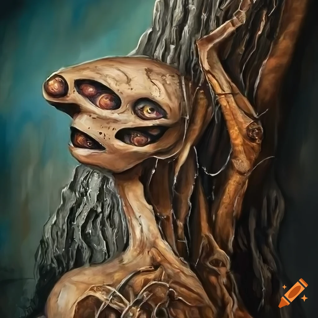 Crude yet beautiful oil painting of a female tree creature inspired by ...