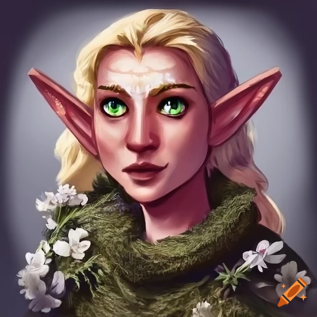 Female Gnome Ranger Character With Wavy Blonde Hair And Mossy Green
