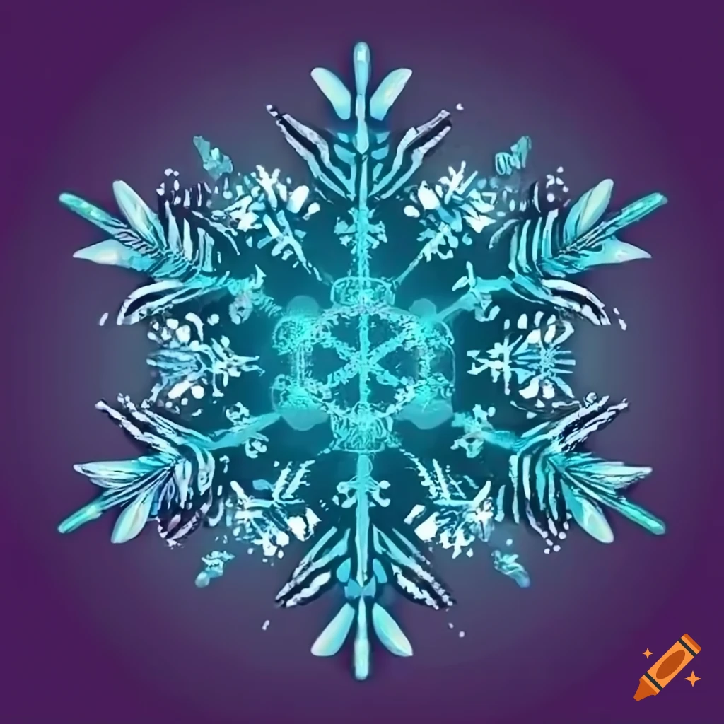 Detailed magnification of a snowflake on Craiyon