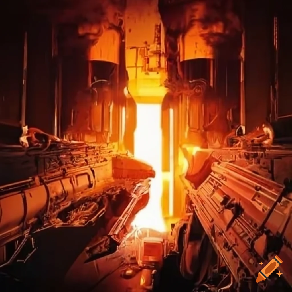 Reciprocating machine in space surrounded by fire on Craiyon