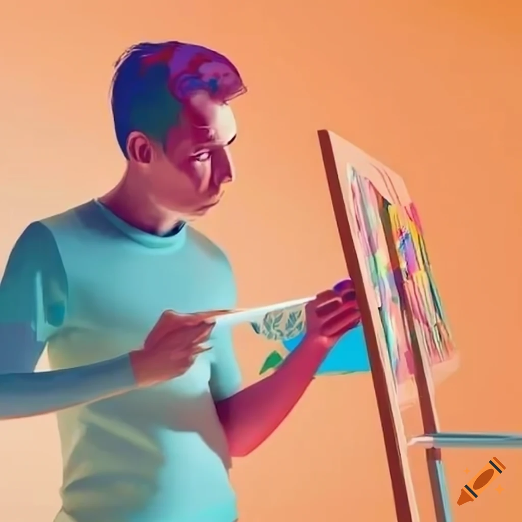 Man painting at a drawing stand on Craiyon