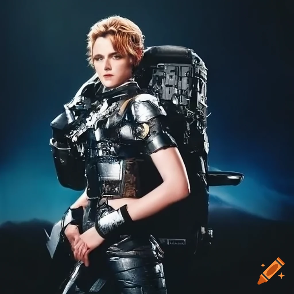 Kristen stewart as barbarella, space explorer in shiny armor on Craiyon