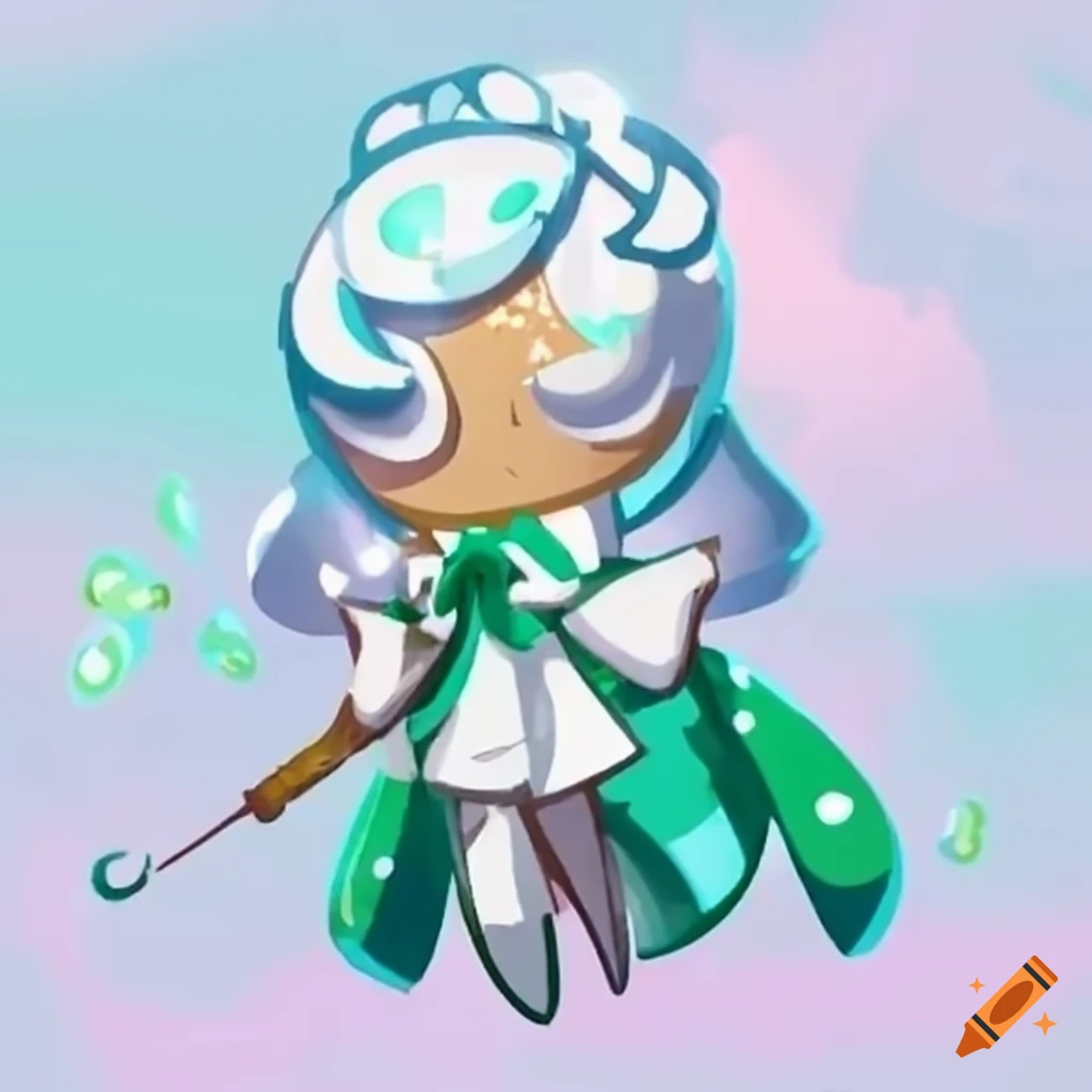Snowdrop flower cookie from cookie run with white and green palette on ...