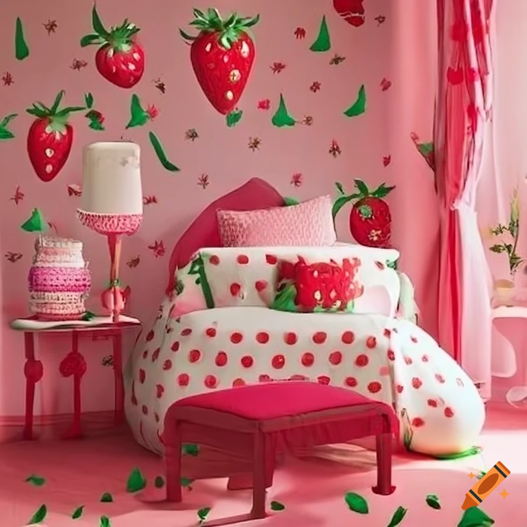 Cottage core room with a strawberry theme on Craiyon