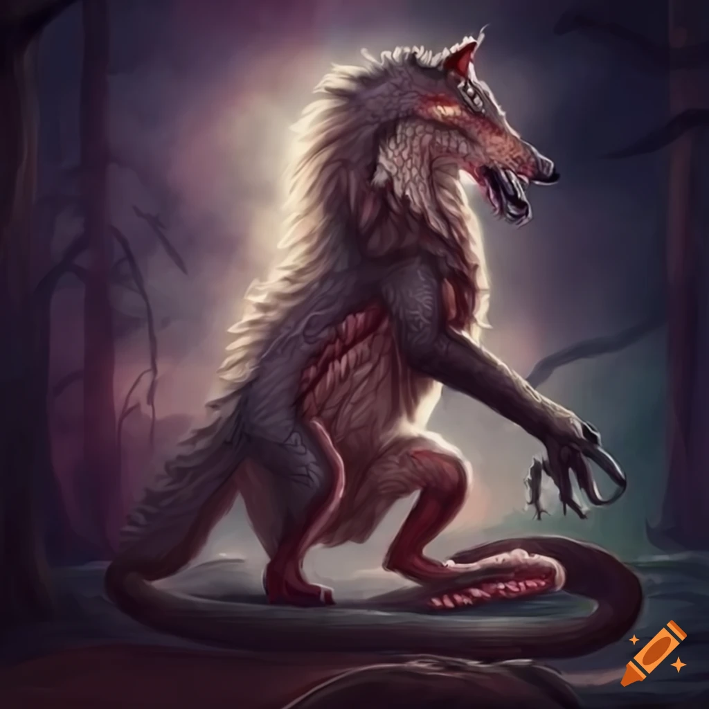 Enchanting chimerical creature, wolf-serpent hybrid from mythology on ...