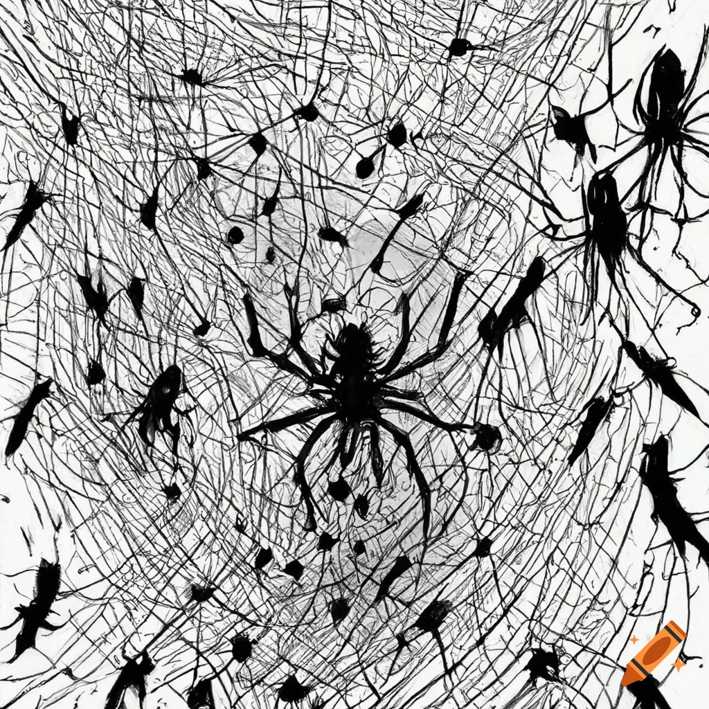 Ink drawing of a swarm of spiders on Craiyon