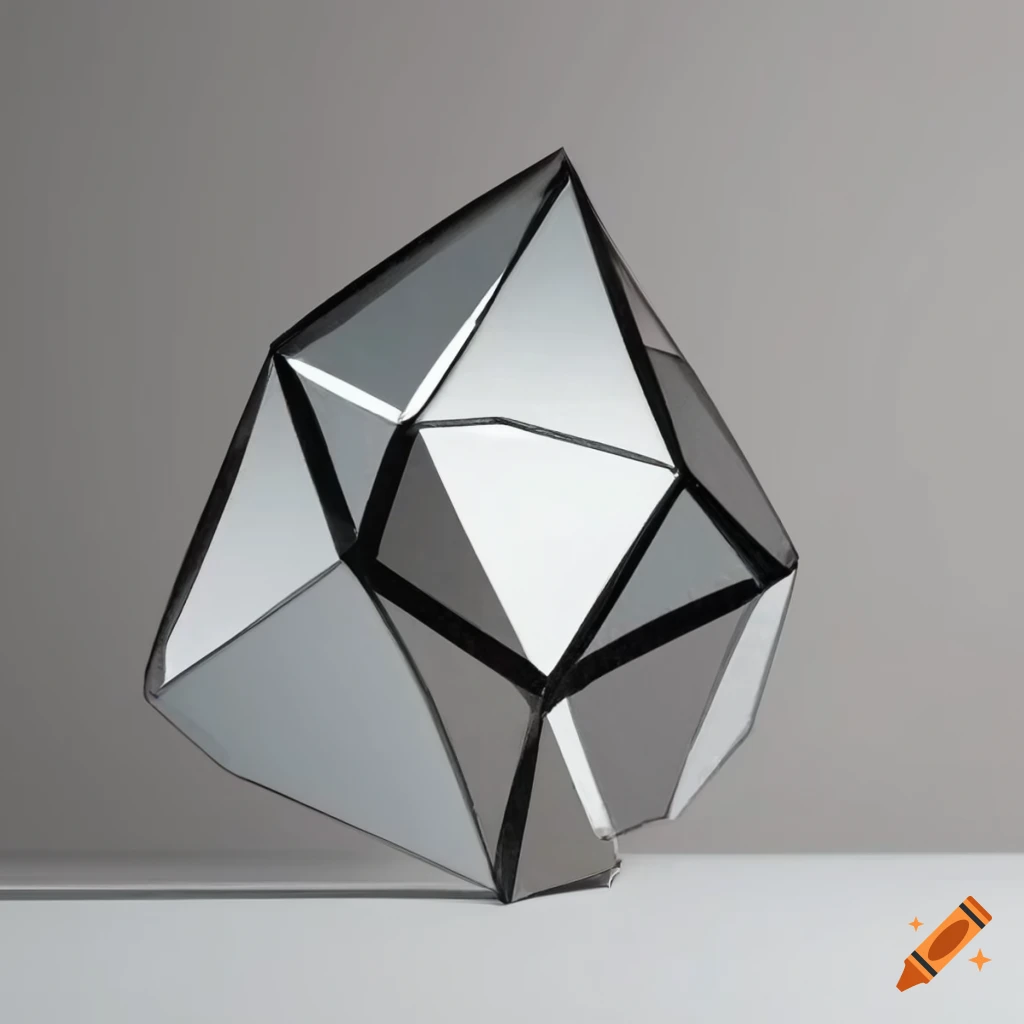 Faceted abstract object with mirror material in monochrome on Craiyon