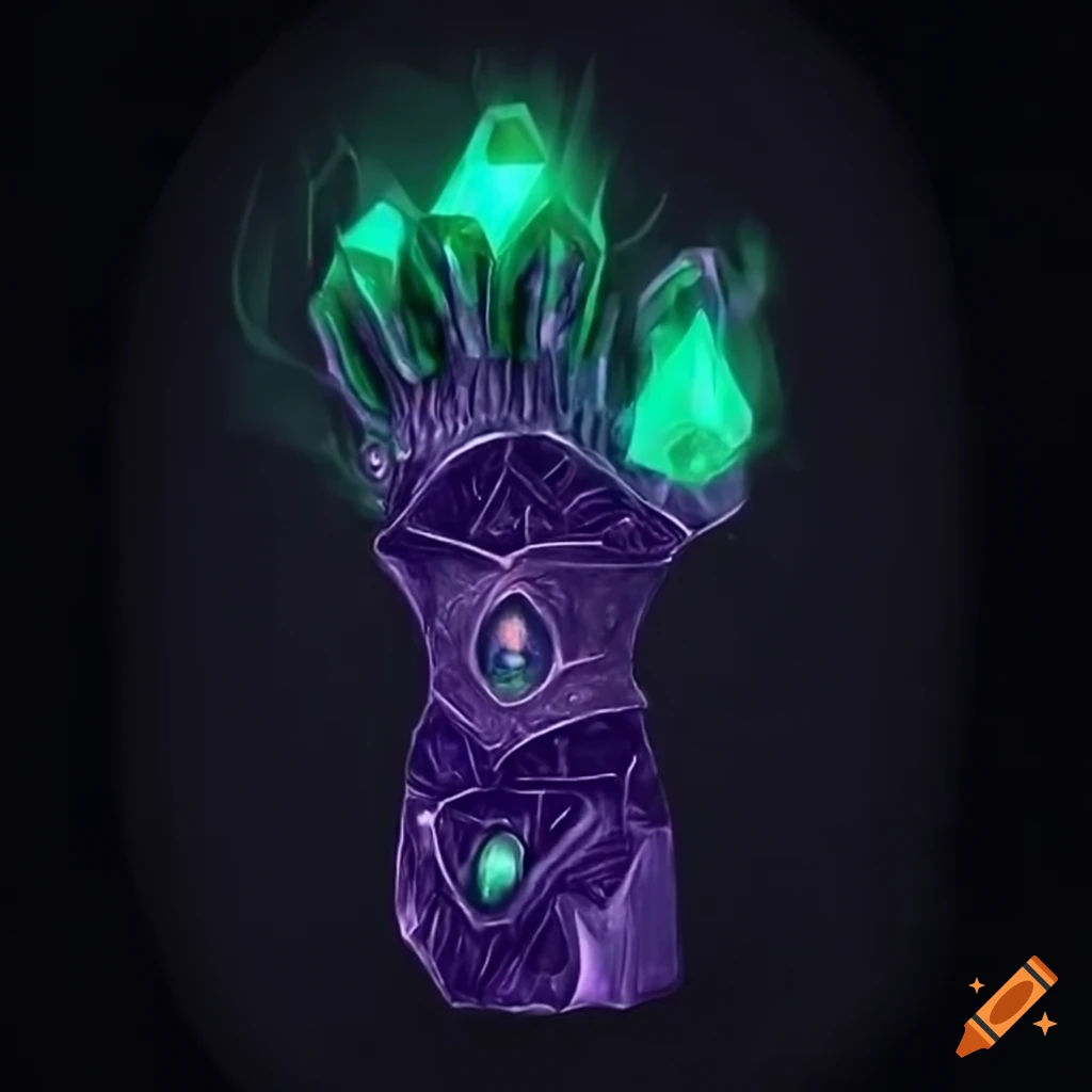 Mystical obsidian gauntlet with emerald gemstone on Craiyon