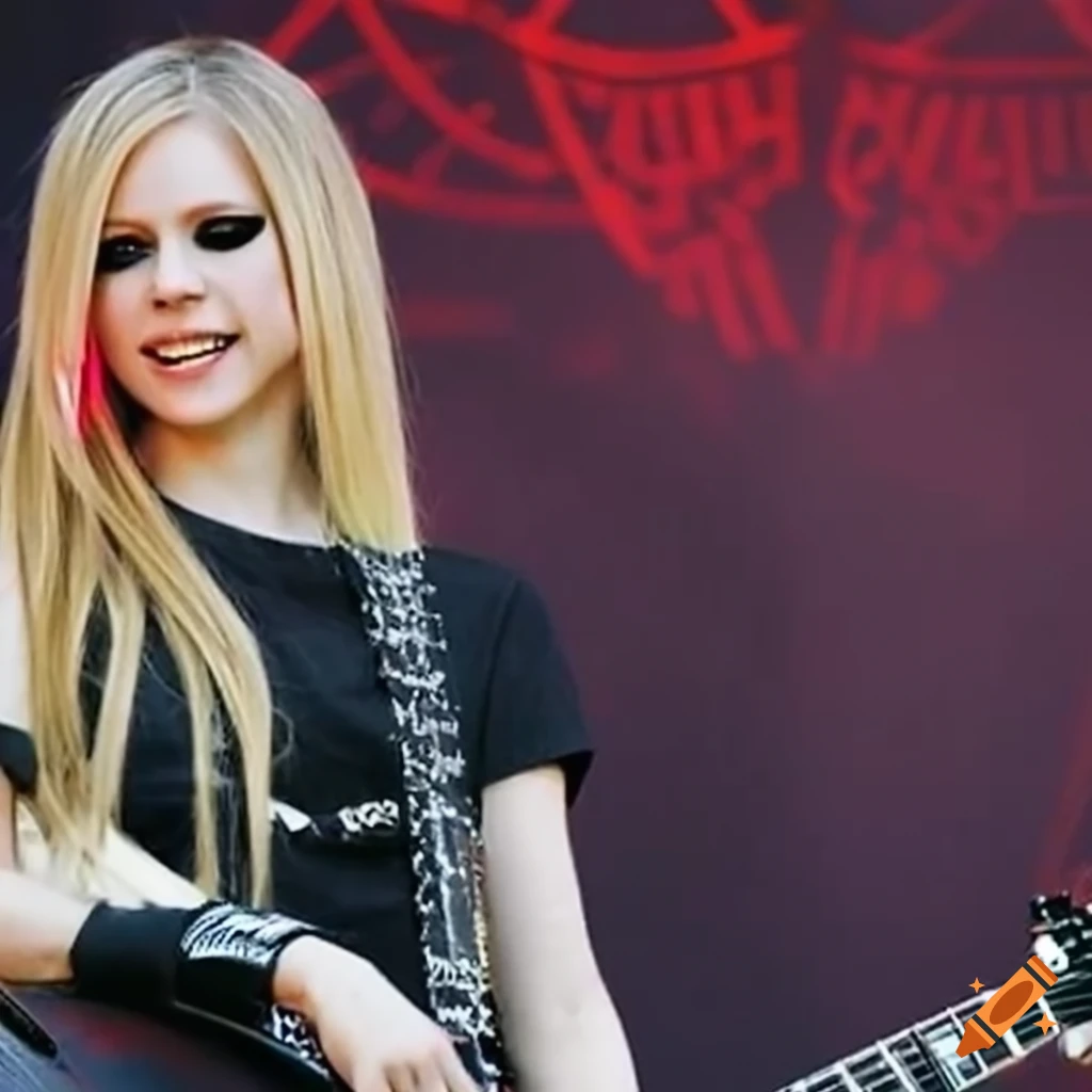 Avril lavigne performing with a metal band on Craiyon
