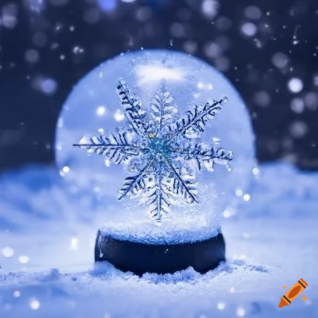 Detailed glittering snowflake inside a snowglobe on Craiyon