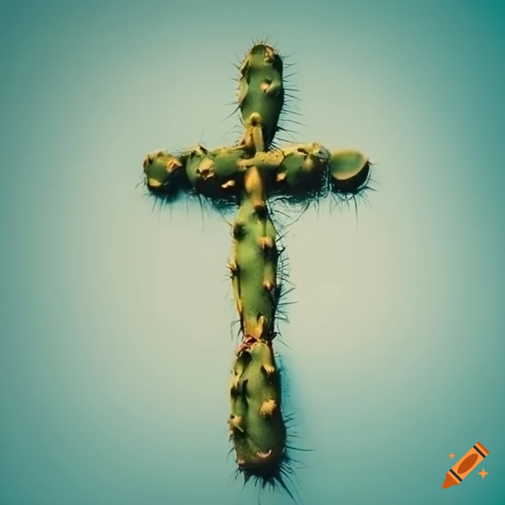 Cactus shaped like a cross with Jesus Christ reference on Craiyon