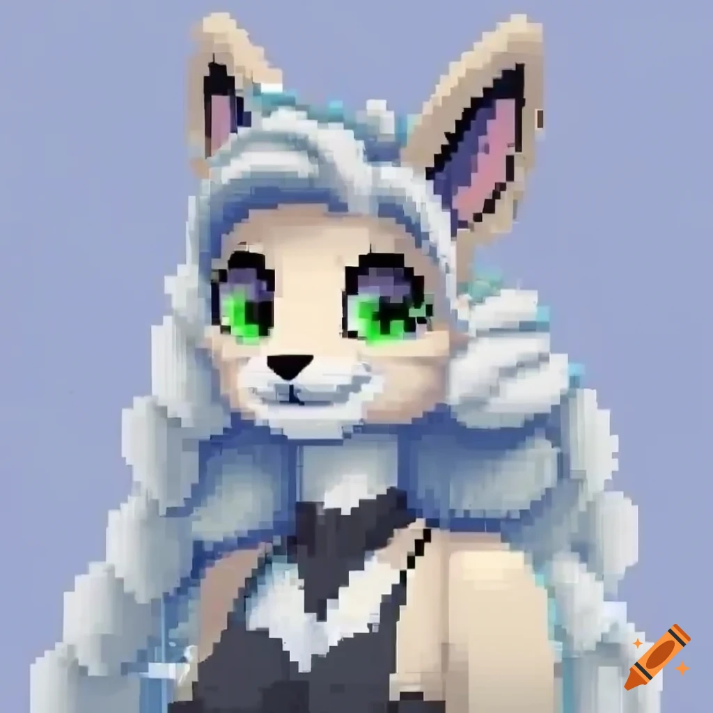 Female rabbit anthro with white fur and hair in a french braid, pixel ...