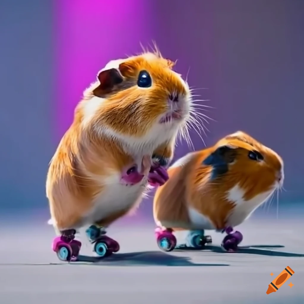 Guinea pigs racing in roller skates on Craiyon