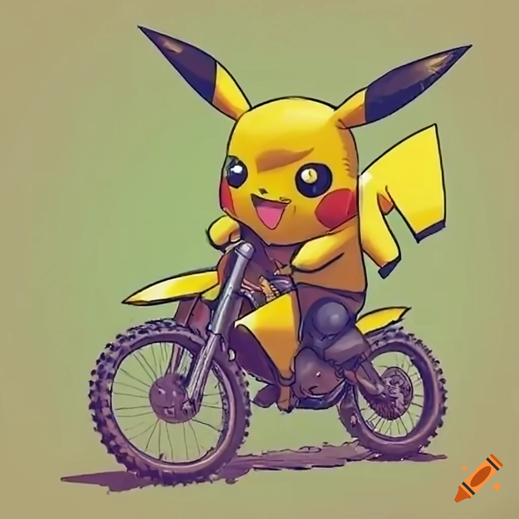 Pikachu riding a motocross bike on Craiyon