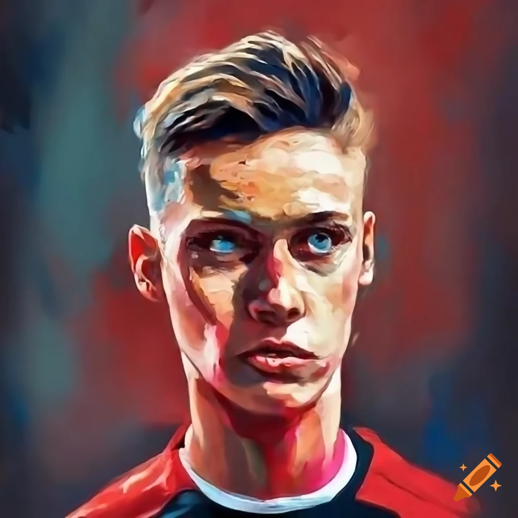 Headshot of Danish soccer player in red and black jersey on Craiyon