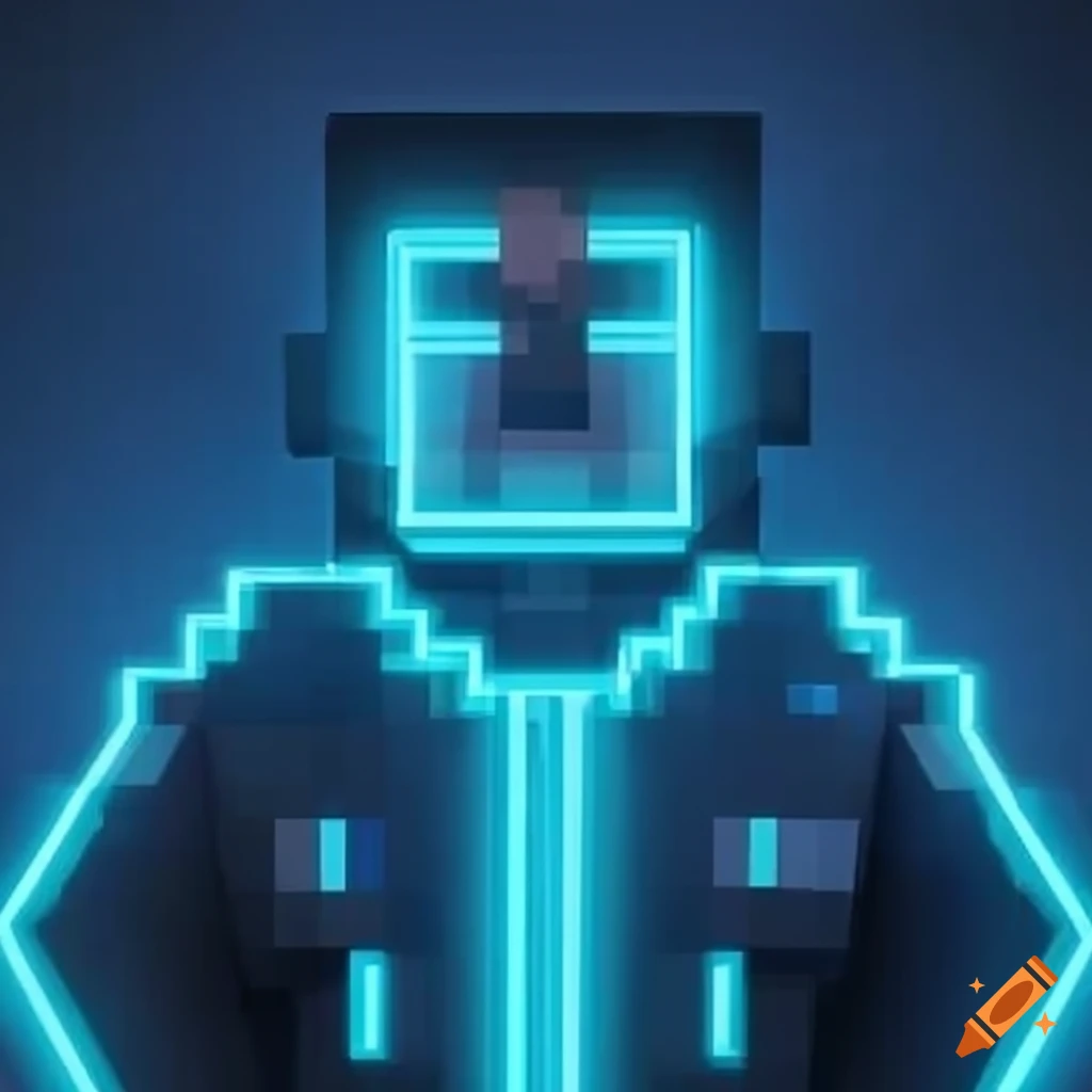 Neon blue Minecraft character with matching outfit on Craiyon