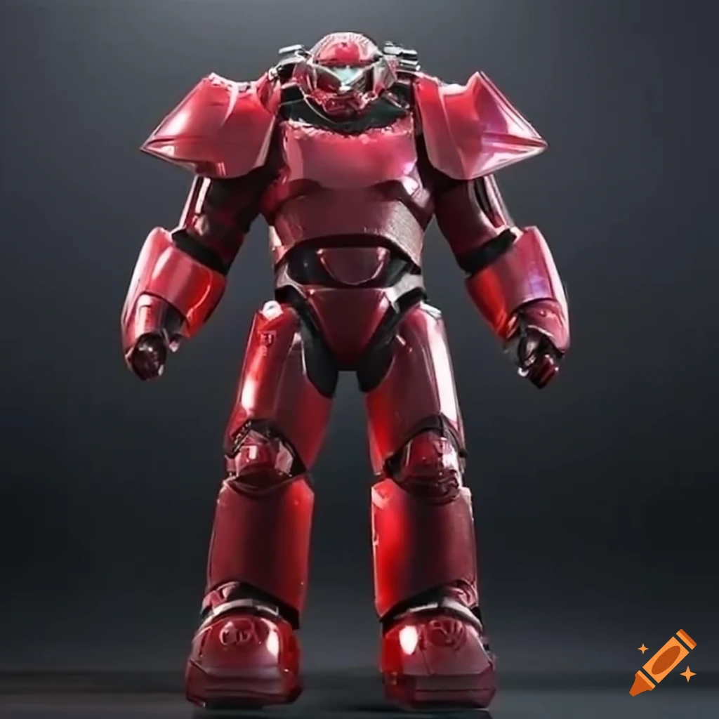 Full body power armor made of red crystals with jet pack turbines on ...