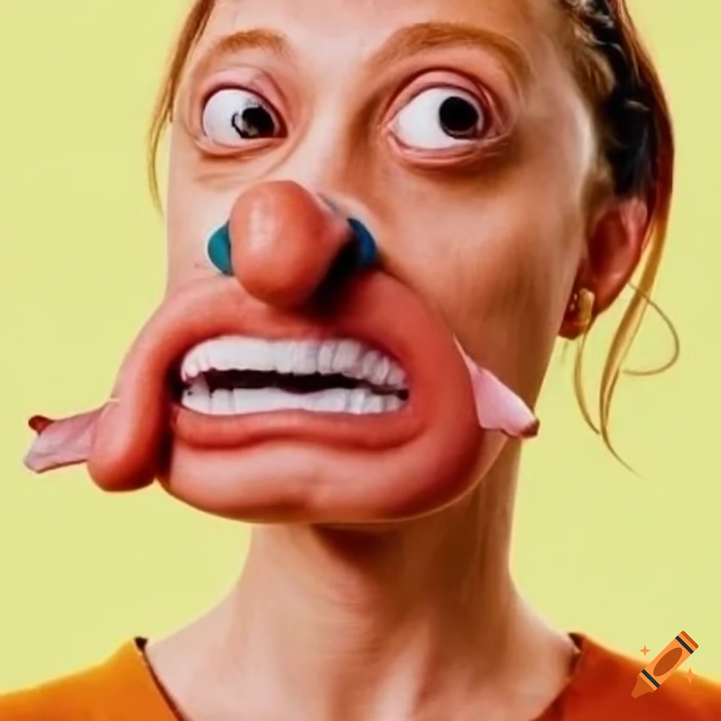 Group photo of quirky celebrities with exaggerated features on Craiyon