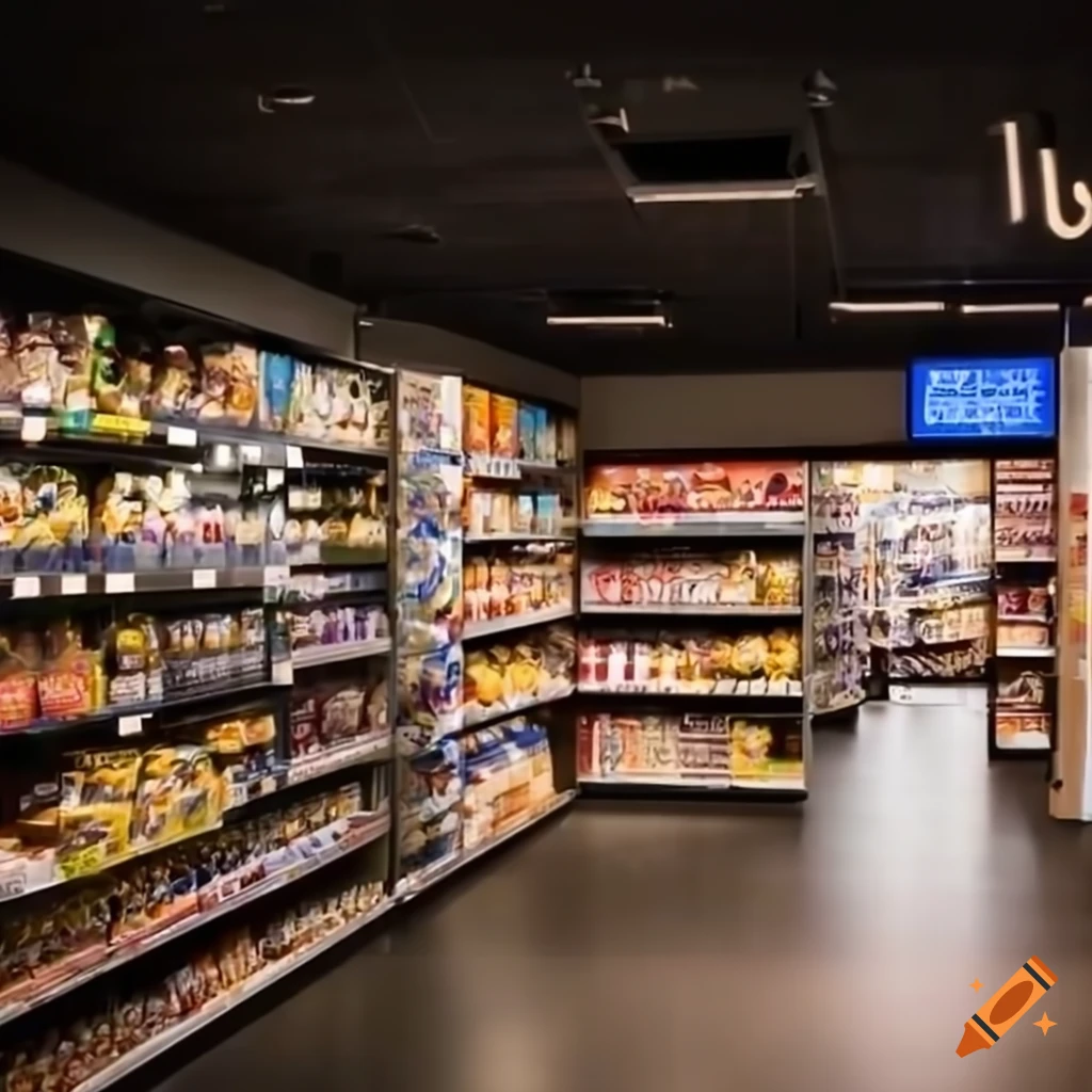 University convenience store with students shopping and clear sign on ...