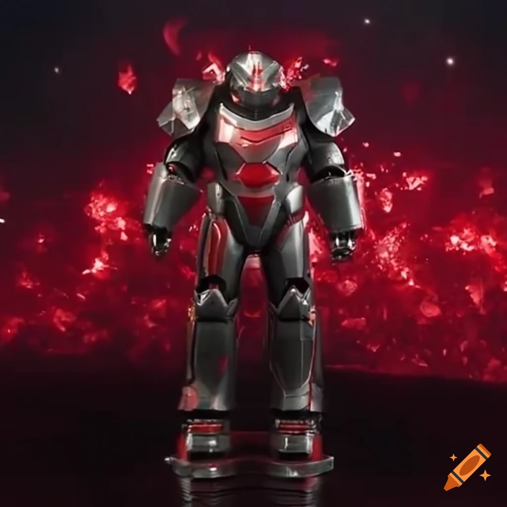 Red crystal power armor with jet pack turbines on Craiyon