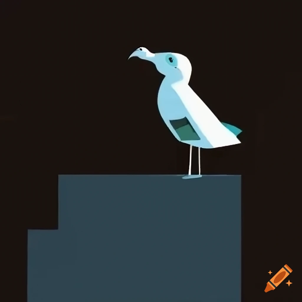 Silhouetted robot seagull perched on a building edge on Craiyon