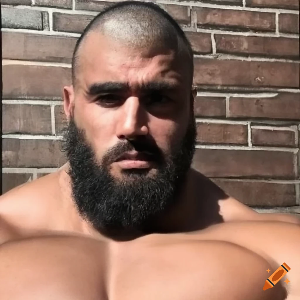 Muscular man with rugged face taking a selfie on Craiyon